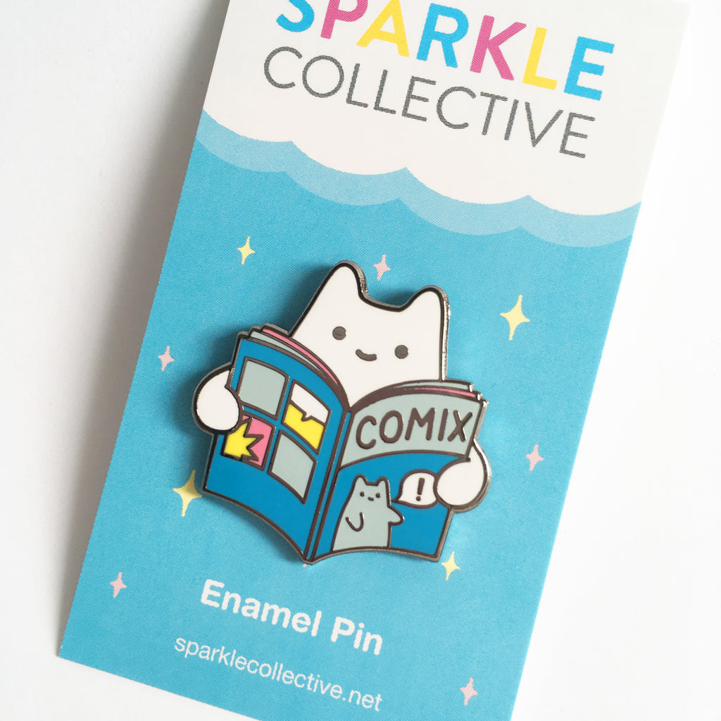Comic Book Baby Cat Enamel Pin – Sparkle Collective